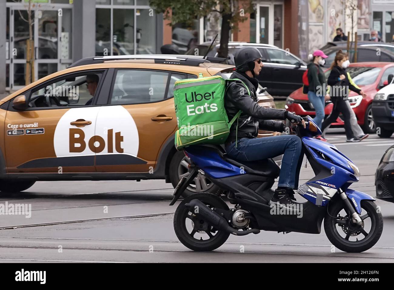 Bucharest, Romania - October 06, 2021: An Uber Eats food delivery ...