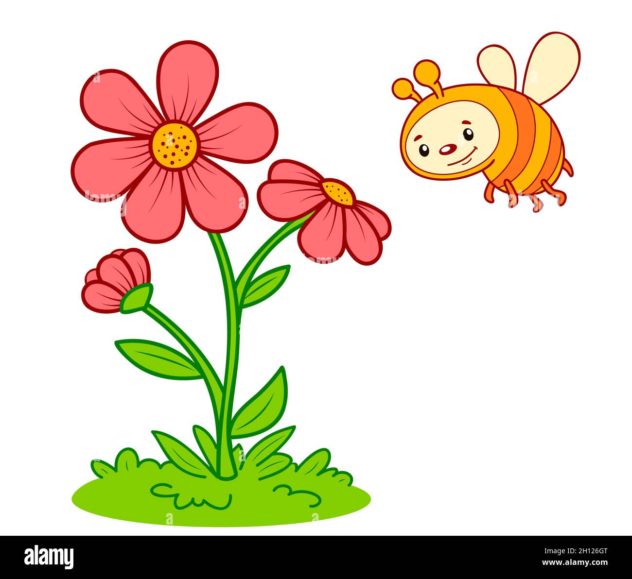 Cute bee cartoon. Bee and flower clipart illustration Stock Photo - Alamy