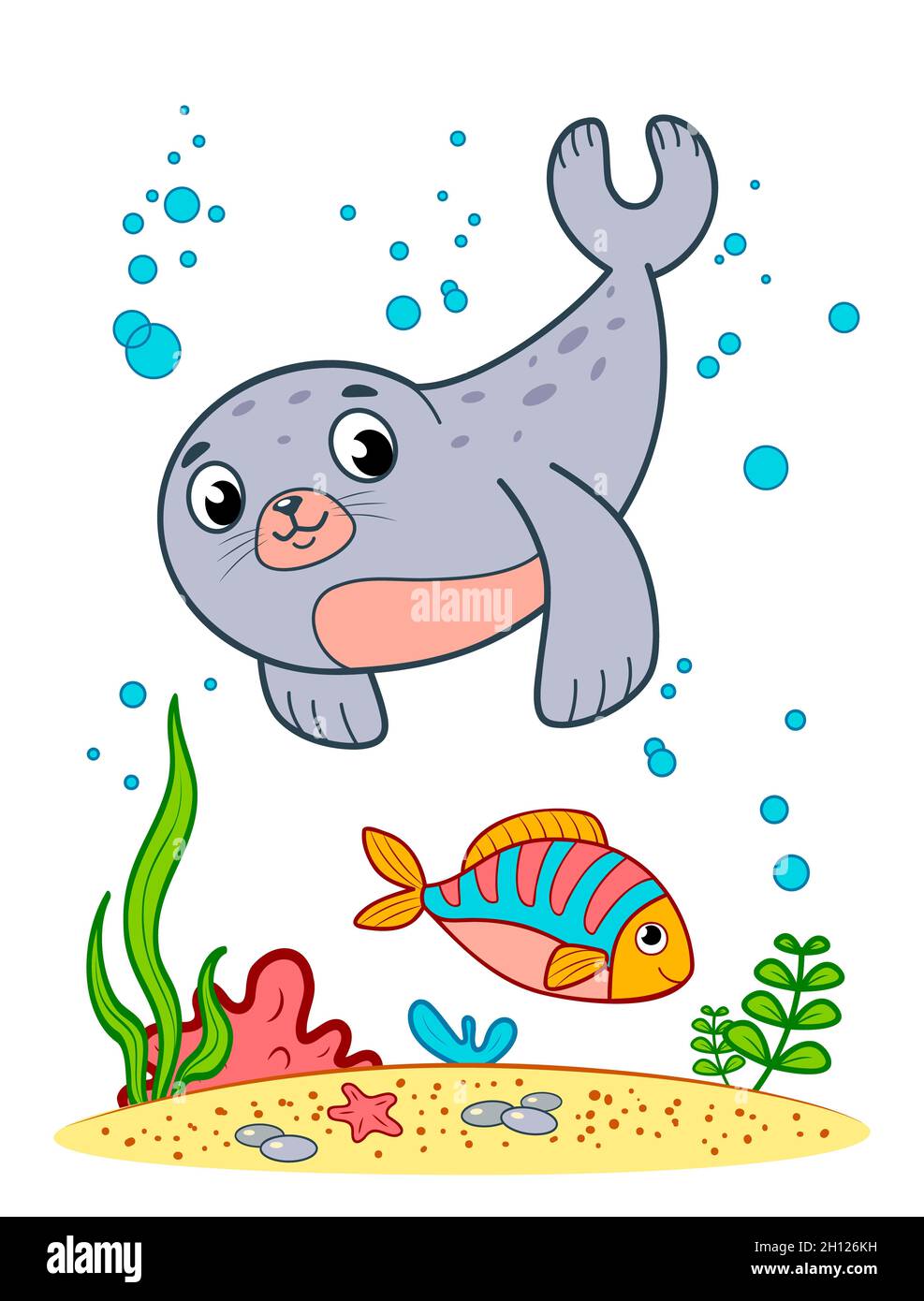 Cute Seal underwater cartoon. Seal clipart illustration Stock Photo - Alamy
