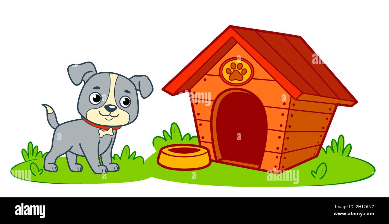 Cute dog house cartoon. Dog kennel clipart illustration Stock Photo - Alamy