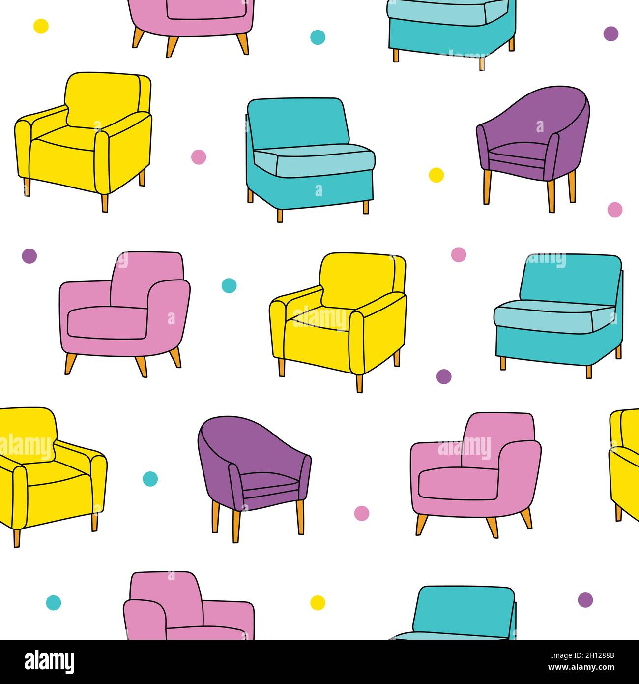 Vector seamless pattern with hand drawn accent chairs. Beautiful design ...