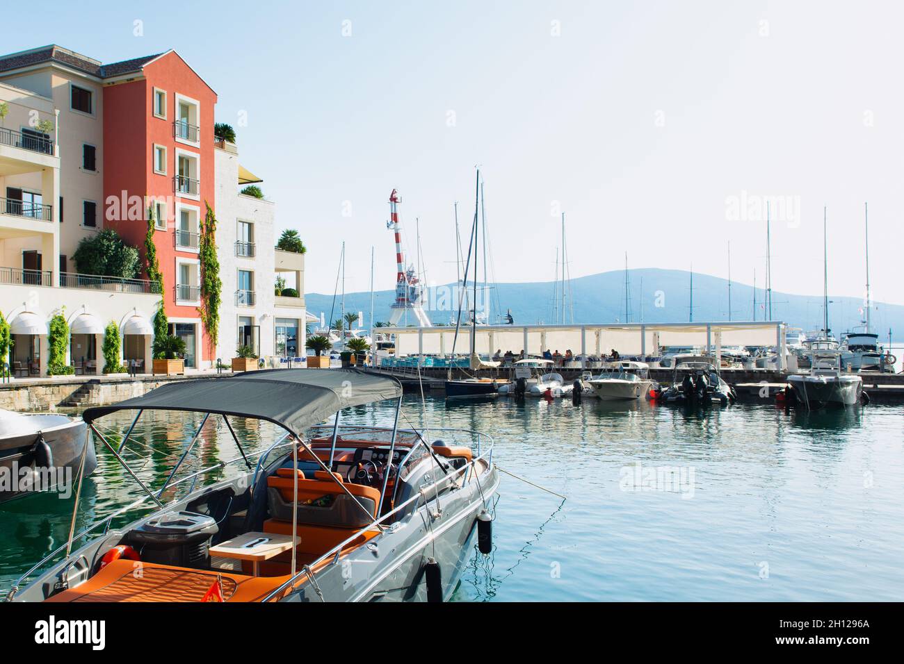 Tivat, Montenegro - June 28, 2021: Sunset view of the yacht marina in ...