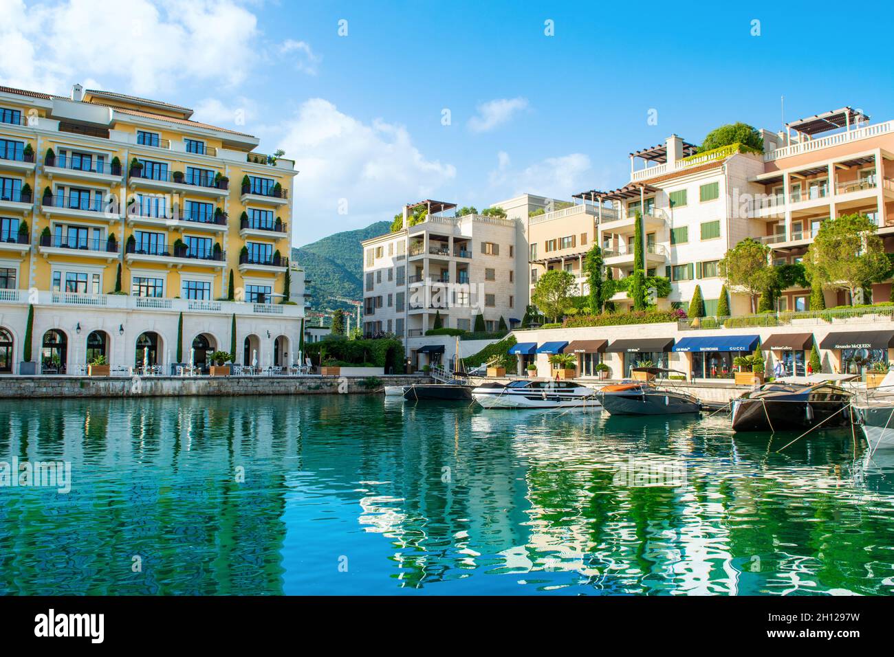 Tivat, Montenegro - June 28, 2021: Sunset view of the yacht marina in ...