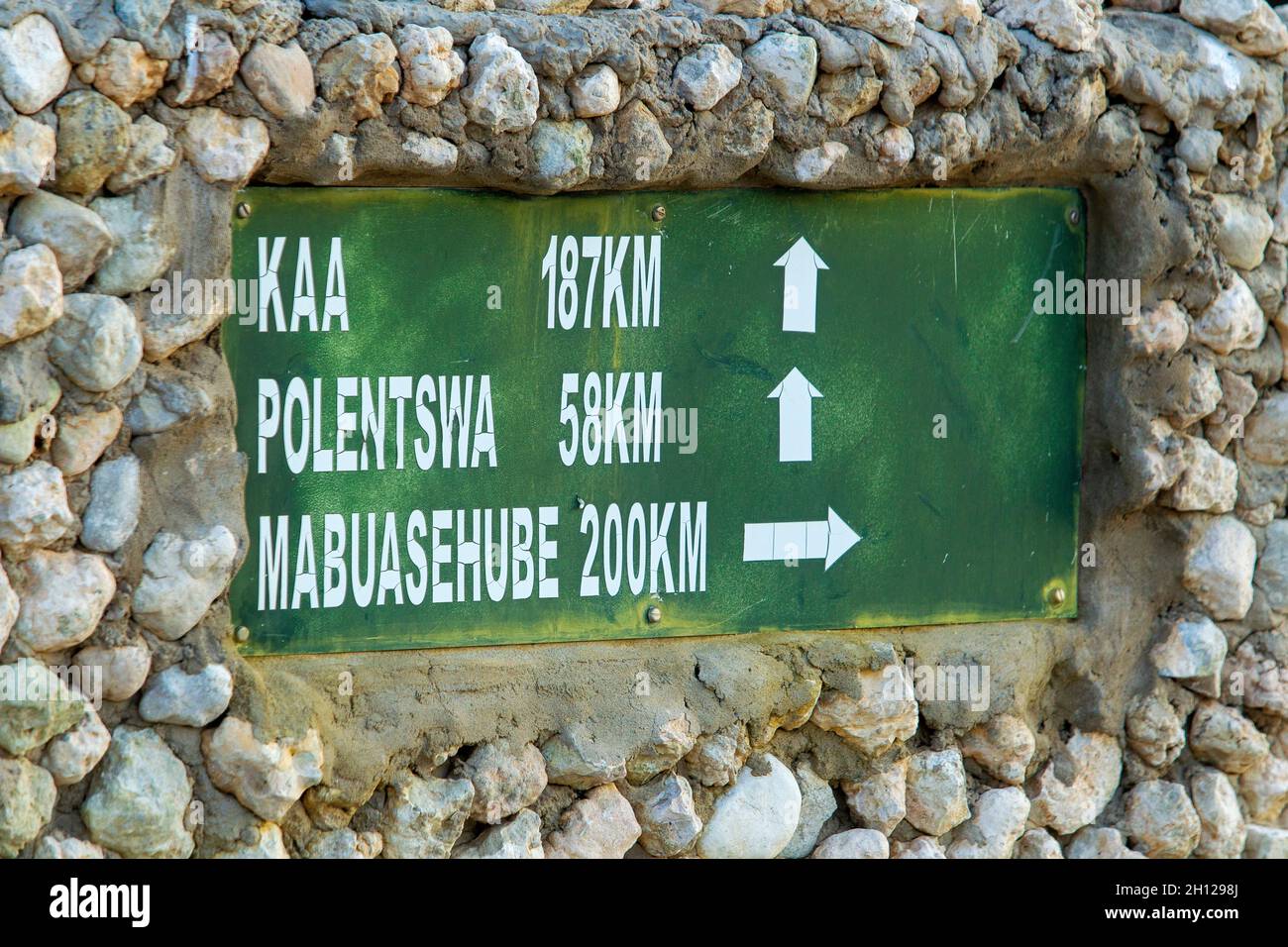 Signs showing distances between important places on the Kgalagadi ...