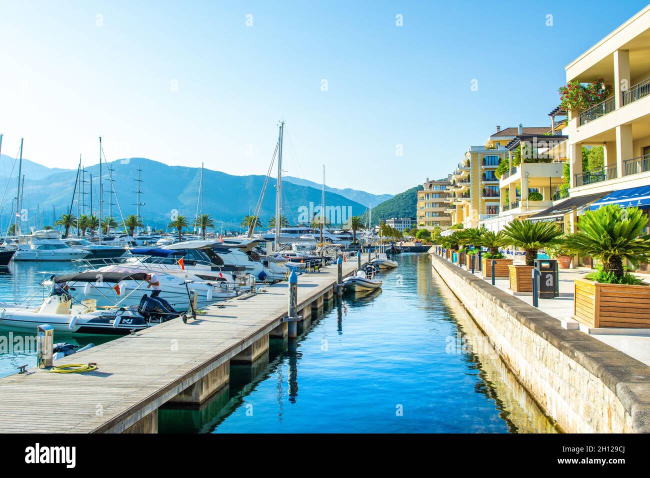 Tivat, Montenegro - June 28, 2021: Sunset view of the yacht marina in ...