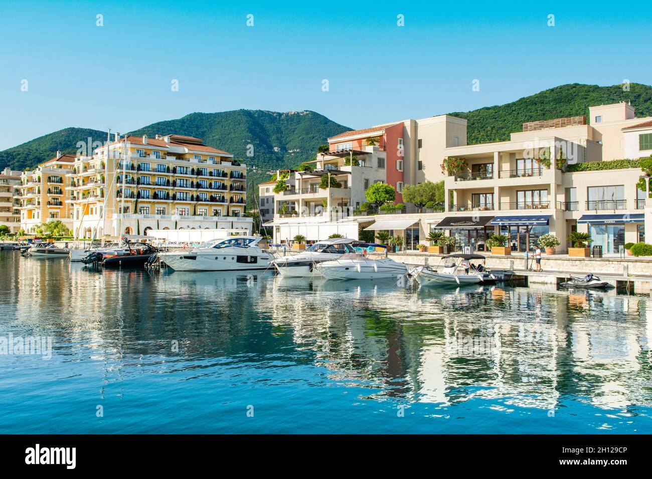 Tivat, Montenegro - June 28, 2021: Sunset view of the yacht marina in ...