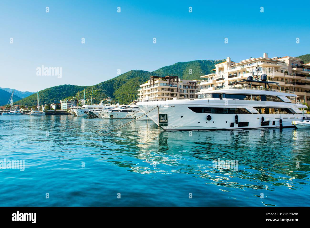 Tivat, Montenegro - June 28, 2021: Sunset view of the yacht marina in ...
