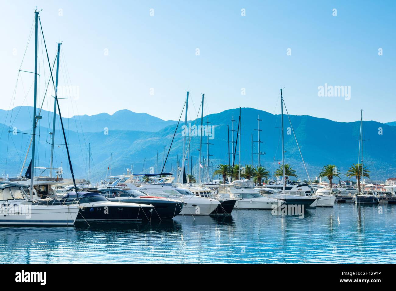 Tivat, Montenegro - June 28, 2021: Sunset view of the yacht marina in ...