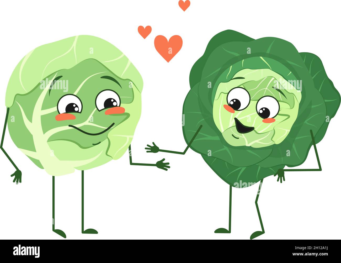 Cute cabbage characters with love emotions, face, arms and legs. The ...