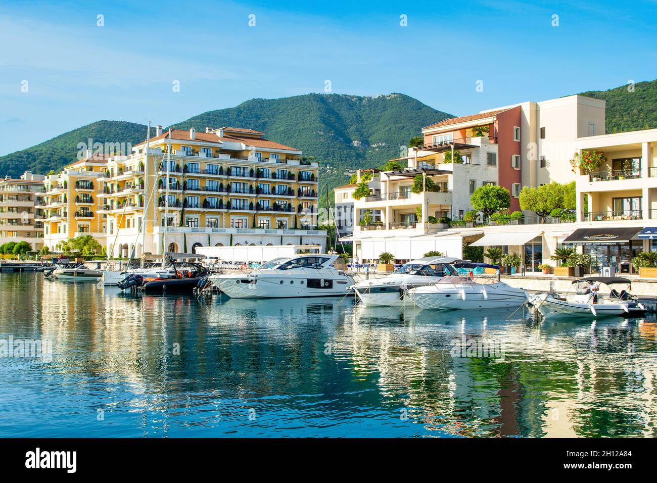 Tivat, Montenegro - June 28, 2021: Sunset view of the yacht marina in ...