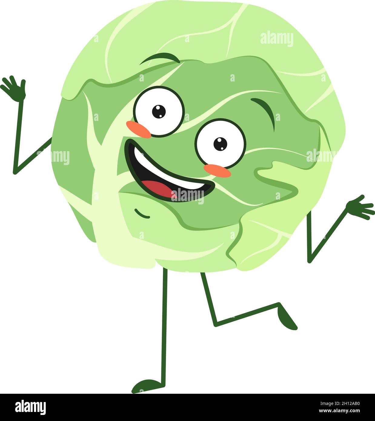 Cute cabbage character cheerful with emotions dancing, face, arms and ...