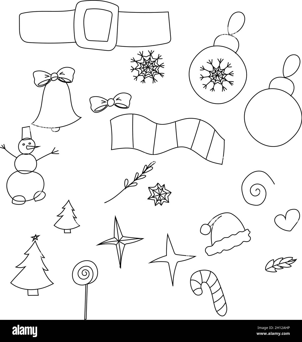 set of hand drawing christmas celebration elements. vector doodle style ...