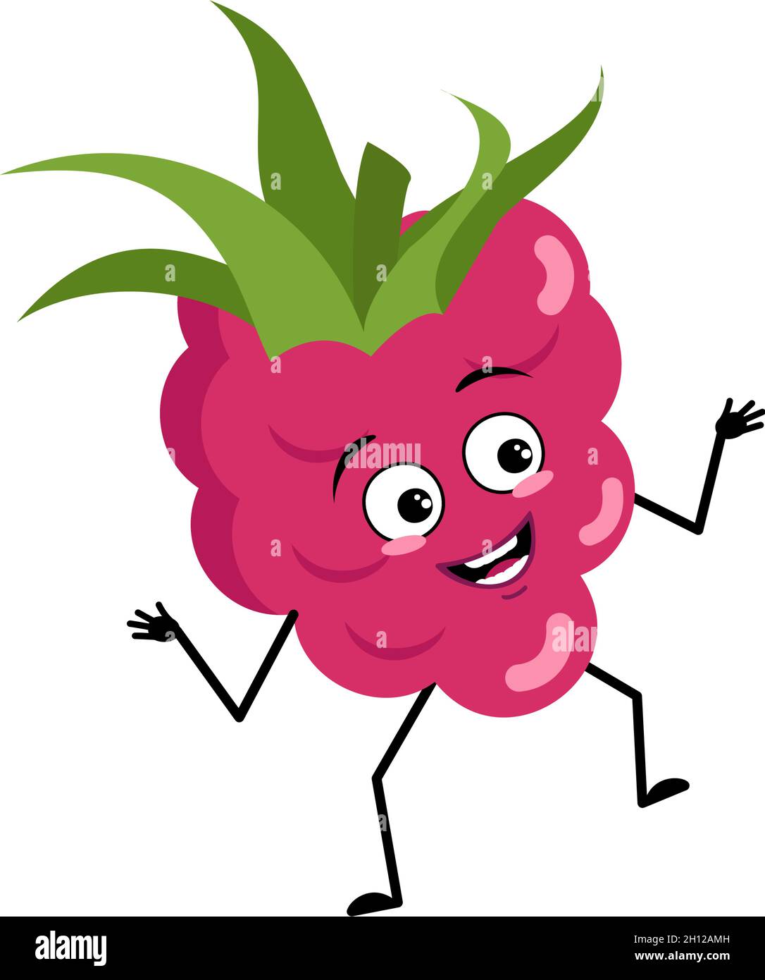 Cute raspberry character with joyful emotions, smile face, happy eyes ...