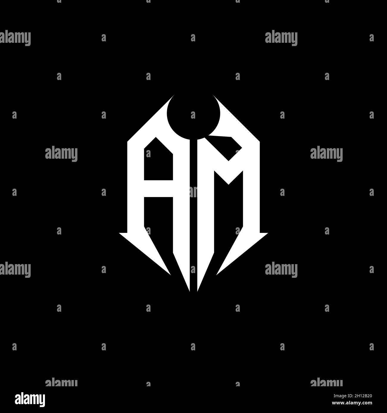 AM Monogram logo letter with metal shape style design template on black ...