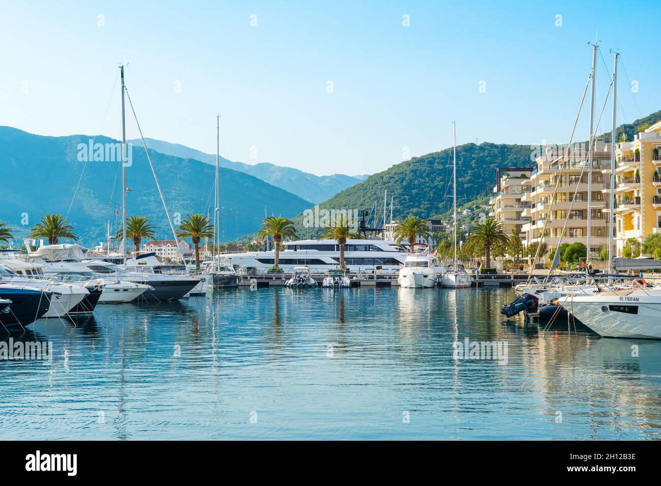 Tivat, Montenegro - June 28, 2021: Sunset view of the yacht marina in ...