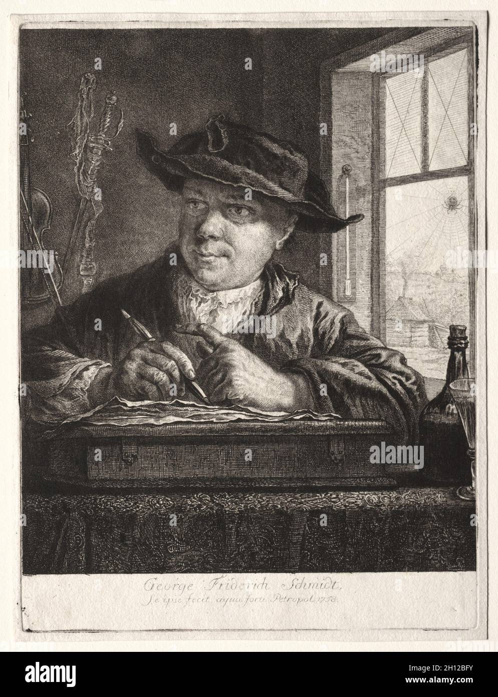 Self-Portrait. Georg Friedrich Schmidt (German, 1712-1775). Etching and drypoint Stock Photo - Alamy