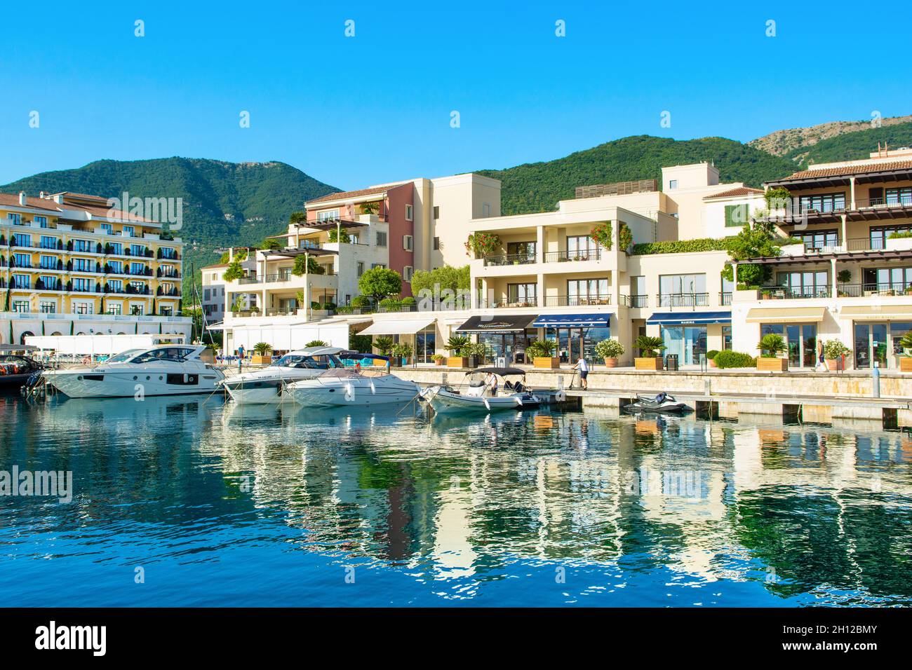 Tivat, Montenegro - June 28, 2021: Sunset view of the yacht marina in ...