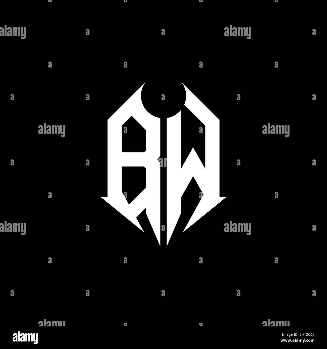 BW Monogram logo letter with metal shape style design template on black ...