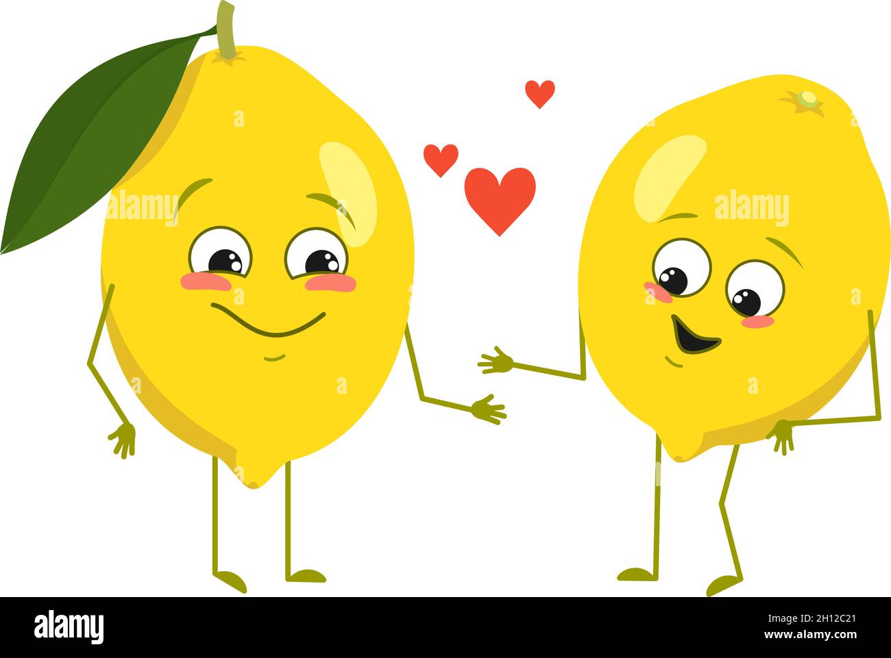Cute lemon characters with love emotions, face, arms and legs. spring ...