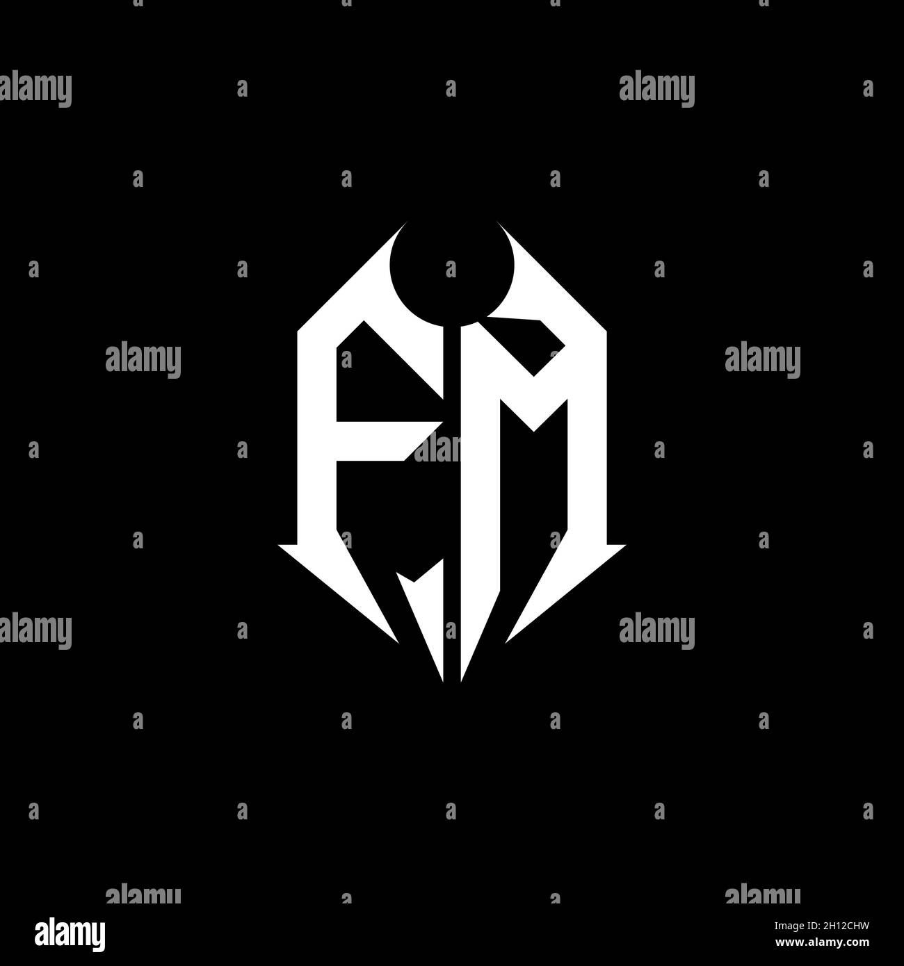 FM Monogram logo letter with metal shape style design template on black ...