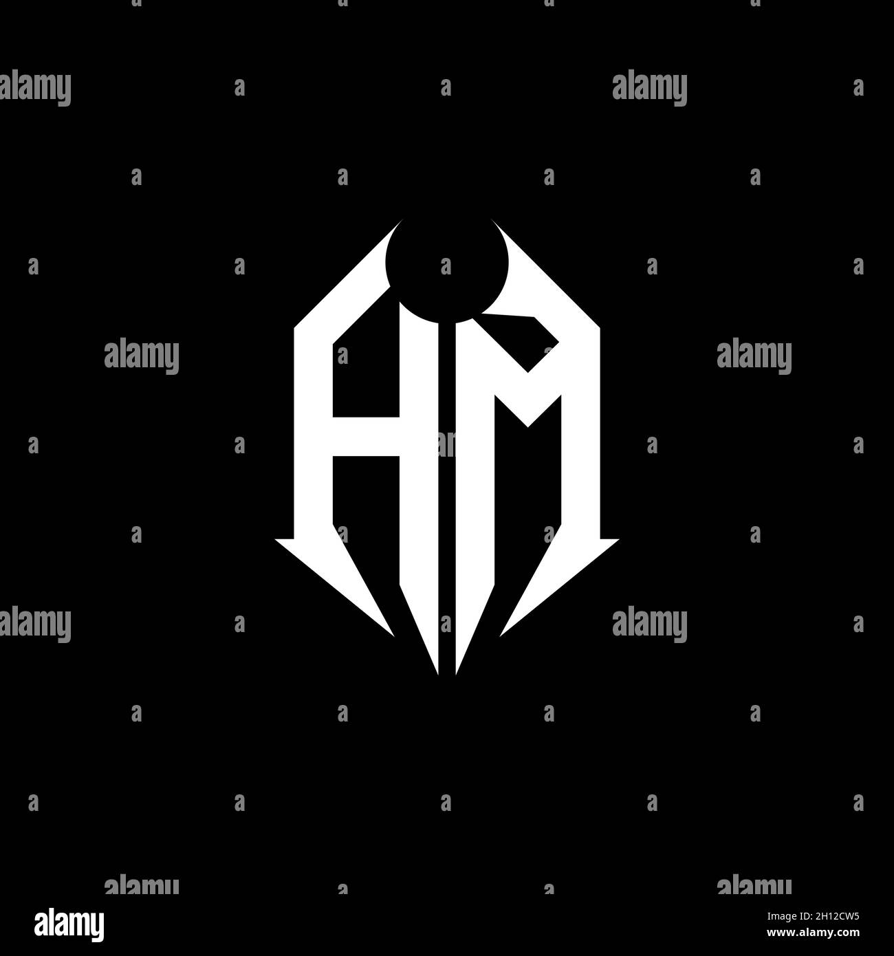 HM Monogram logo letter with metal shape style design template on black ...