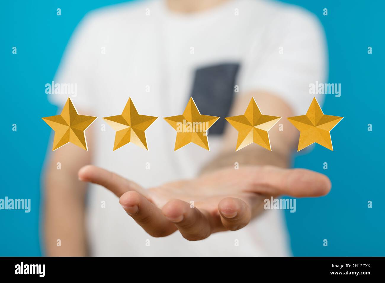 3d render pointing five star symbol to increase rating of company in a ...
