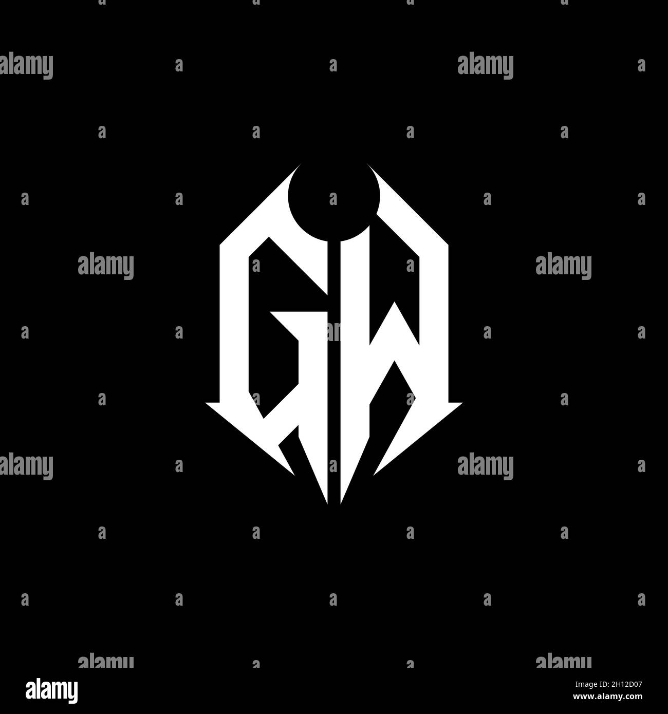 GW Monogram logo letter with metal shape style design template on black ...
