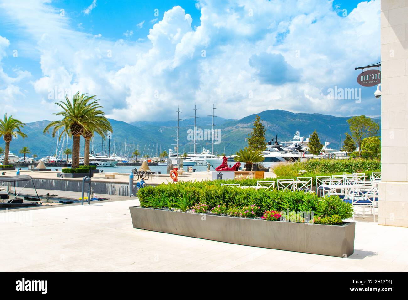 Tivat, Montenegro - June 28, 2021: Sunset view of the yacht marina in ...