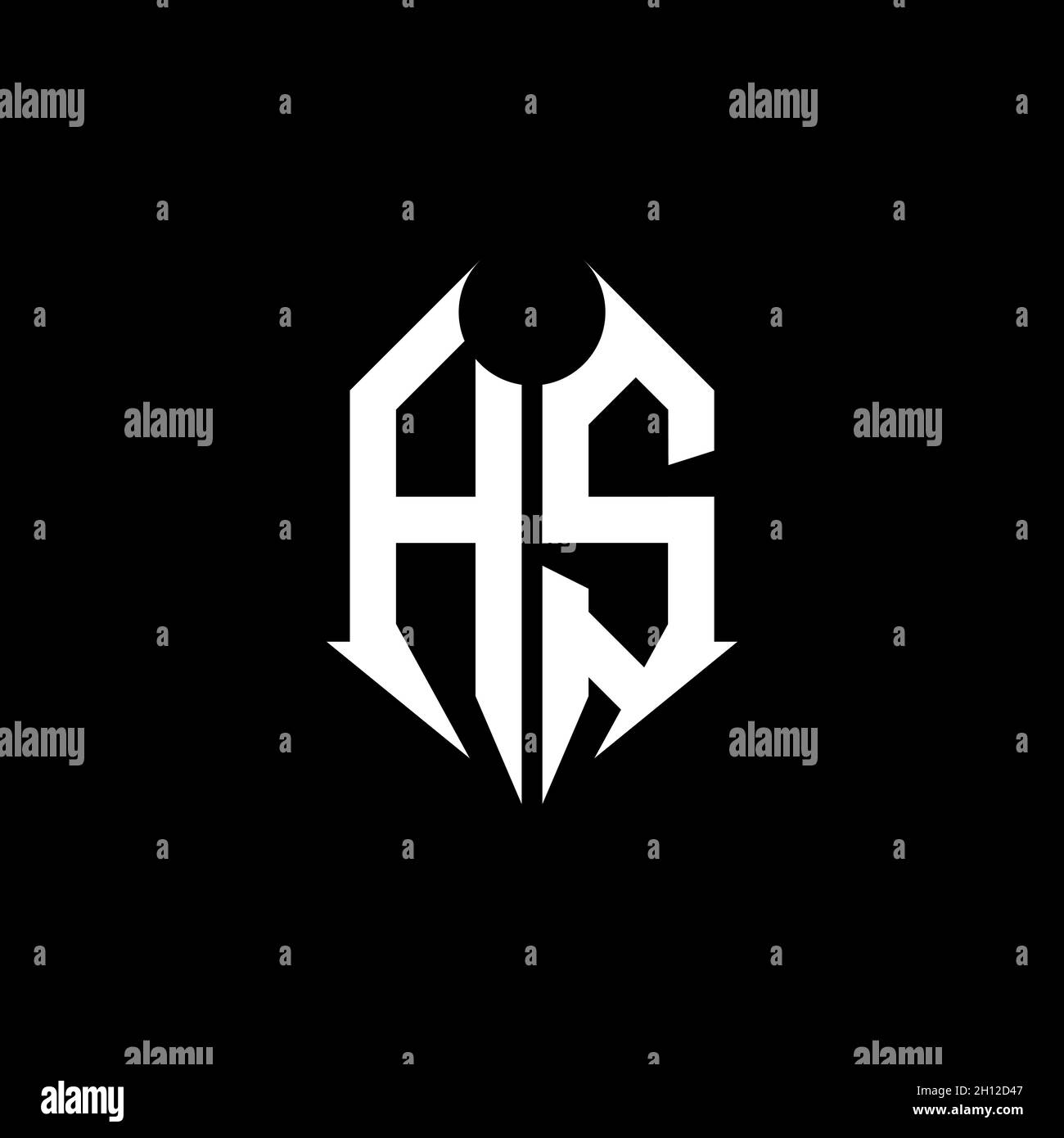 HS Monogram logo letter with metal shape style design template on black ...