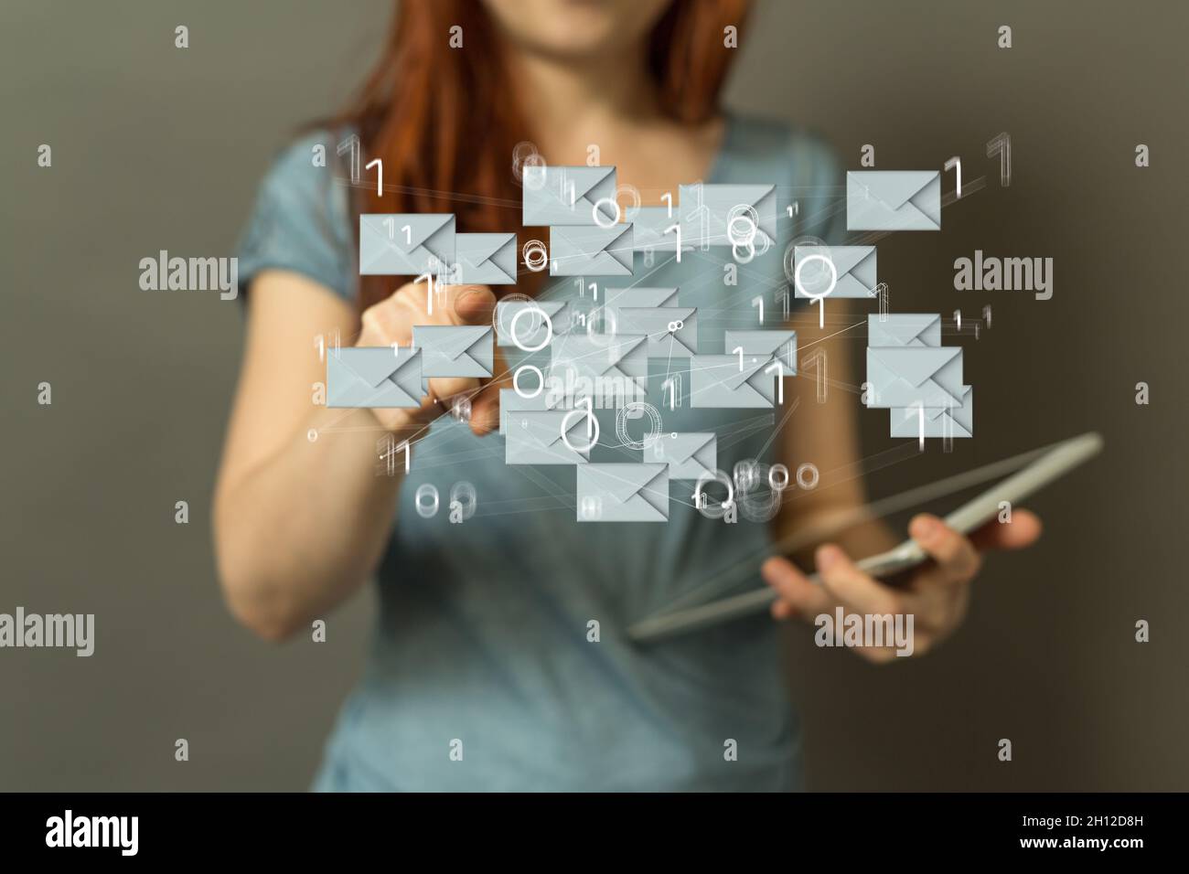 Hand holding and using mobile phone with email icon on screen, Concept ...