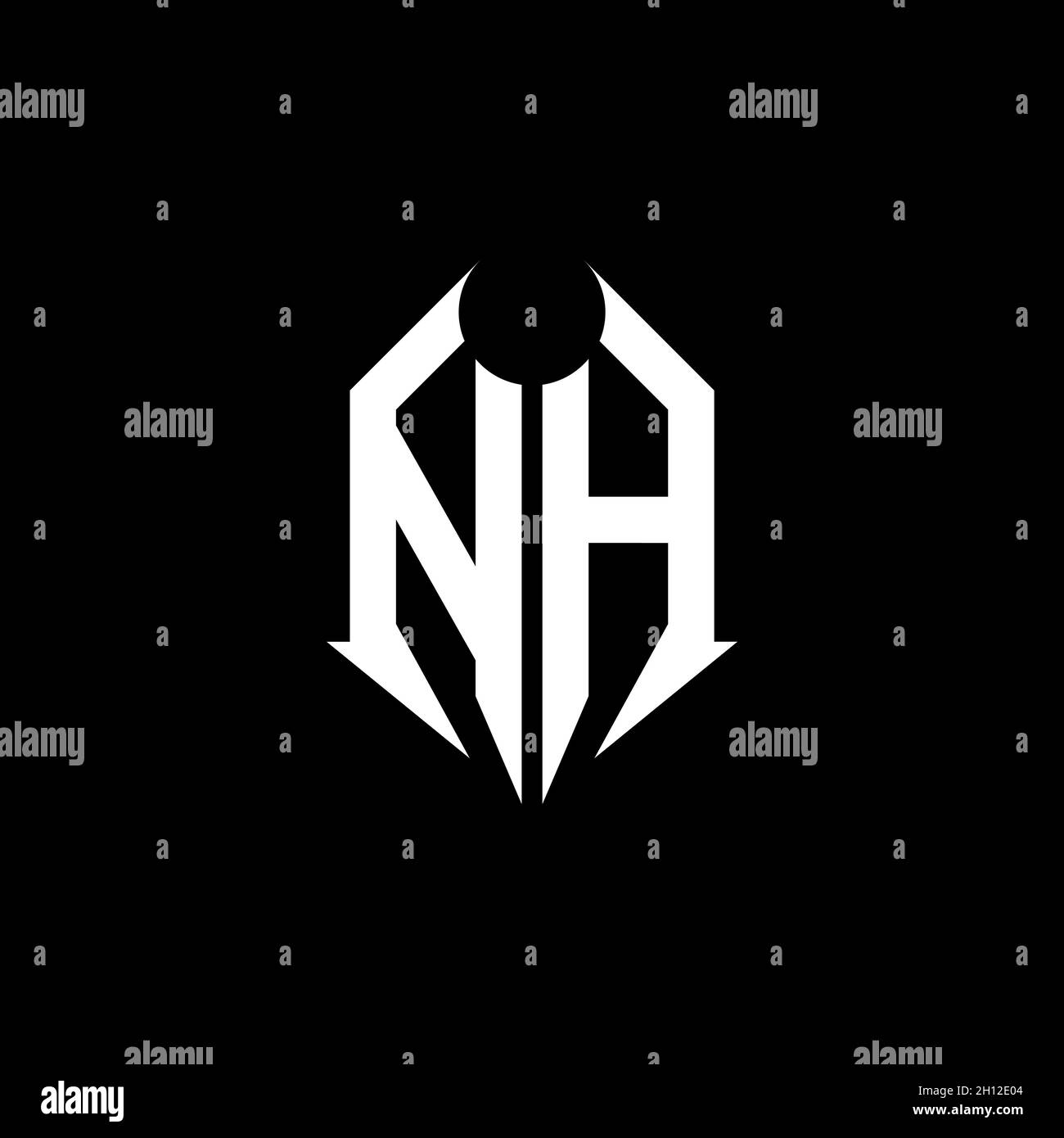 NH Monogram logo letter with metal shape style design template on black ...