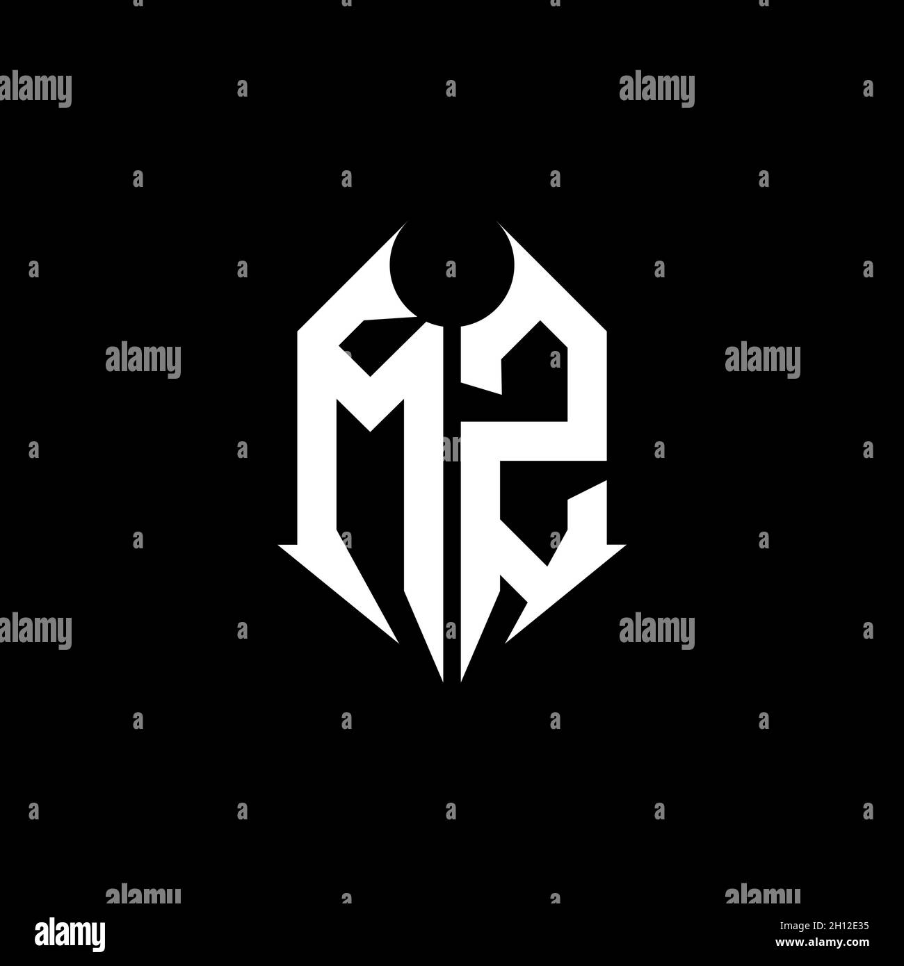 MZ Monogram logo letter with metal shape style design template on black ...