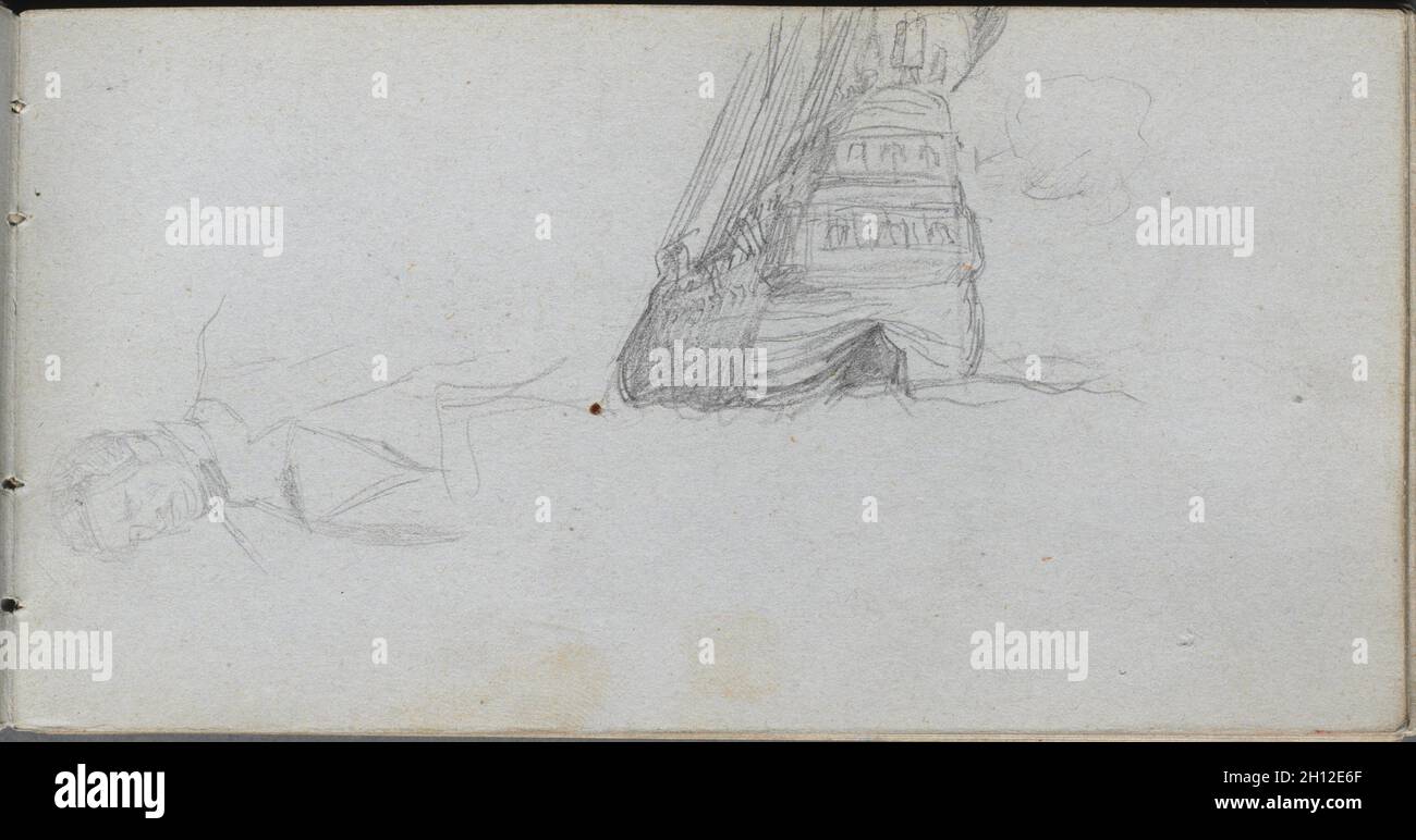 Sketchbook, page 84: Figure Study, Study of a Ship. Ernest Meissonier ...