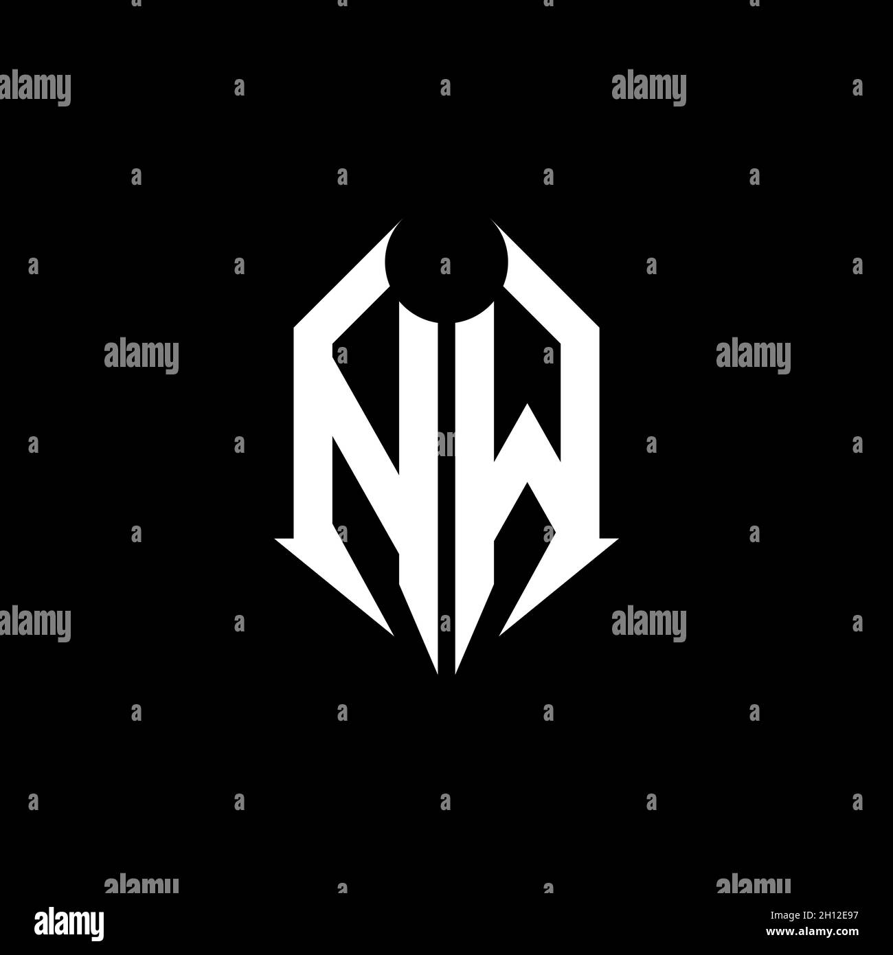 NW Monogram logo letter with metal shape style design template on black ...