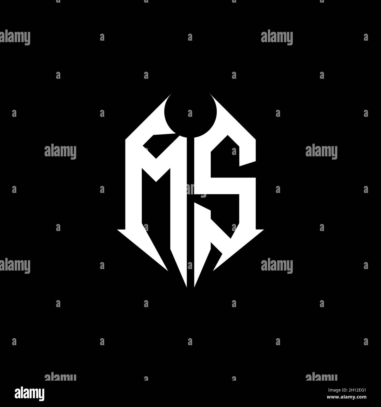 MS Monogram logo letter with metal shape style design template on black ...