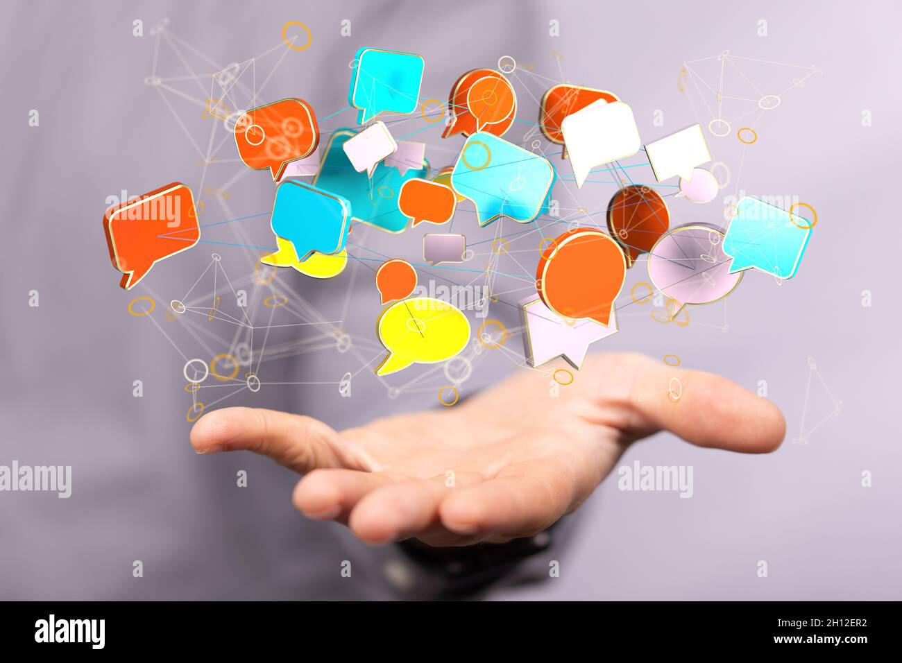 3D render of an email symbol and Network Communications with a blurry ...