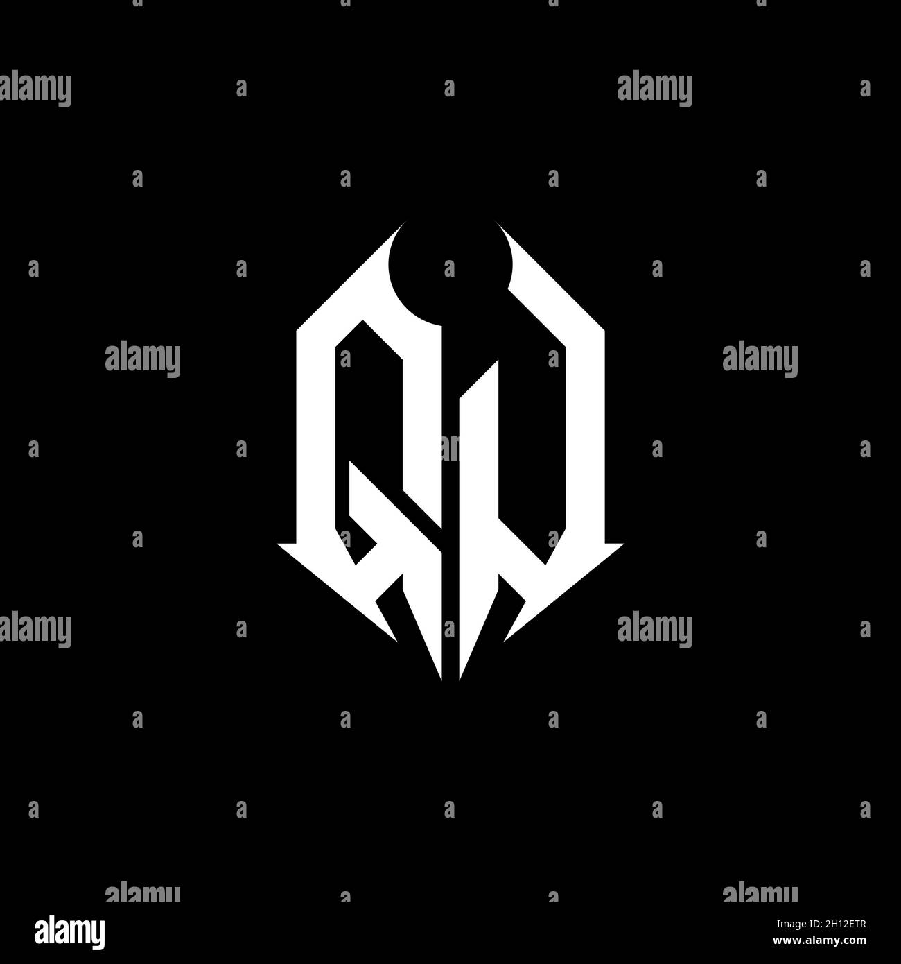 QU Monogram logo letter with metal shape style design template on black ...