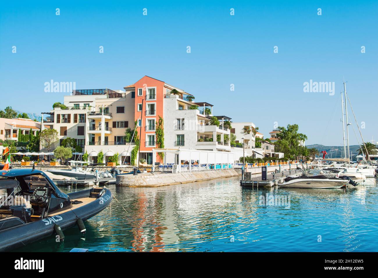 Tivat, Montenegro - June 28, 2021: Sunset view of the yacht marina in ...