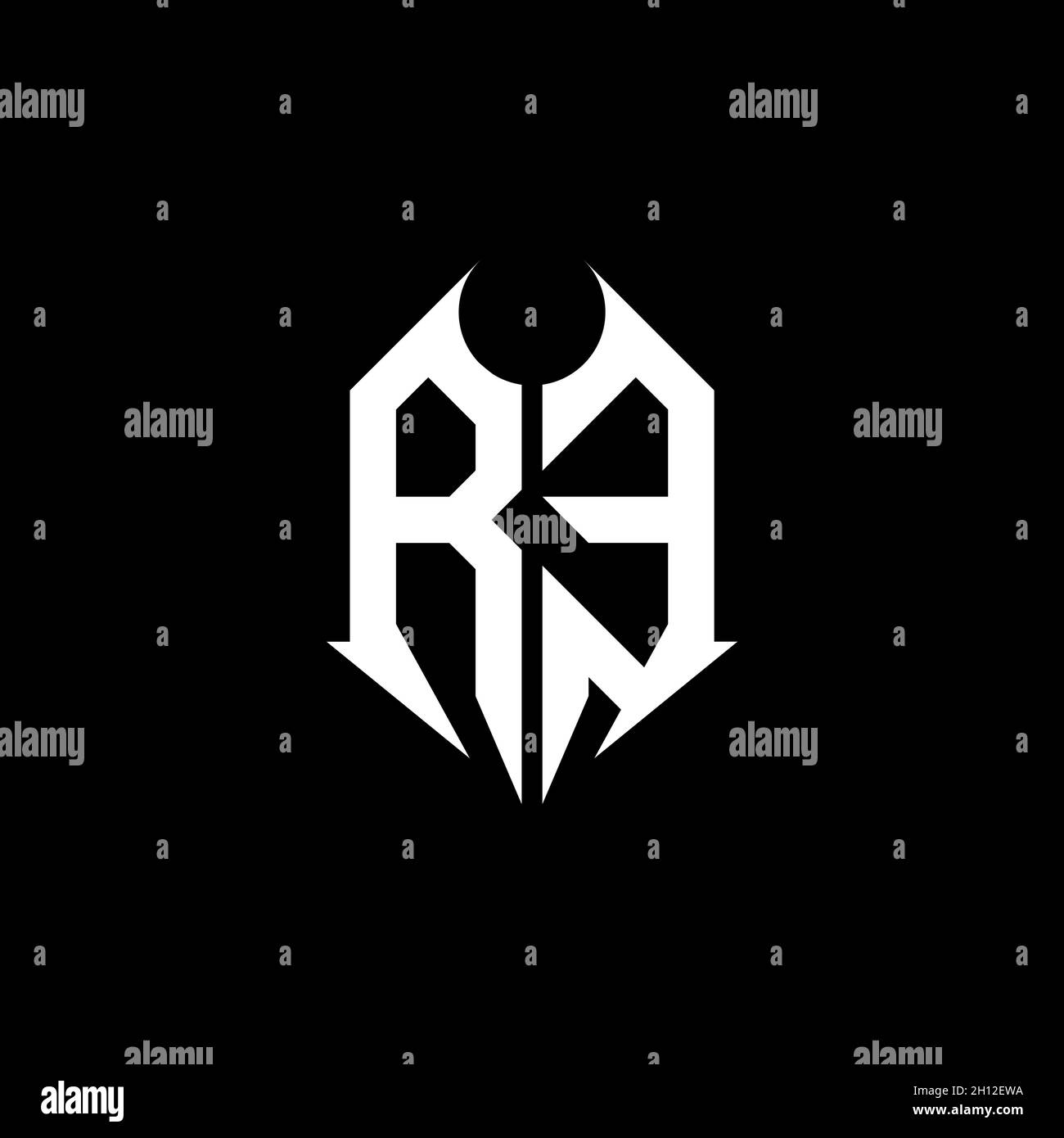 RE Monogram logo letter with metal shape style design template on black ...