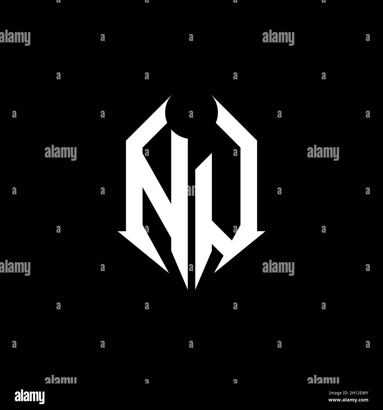 NU Monogram logo letter with metal shape style design template on black ...
