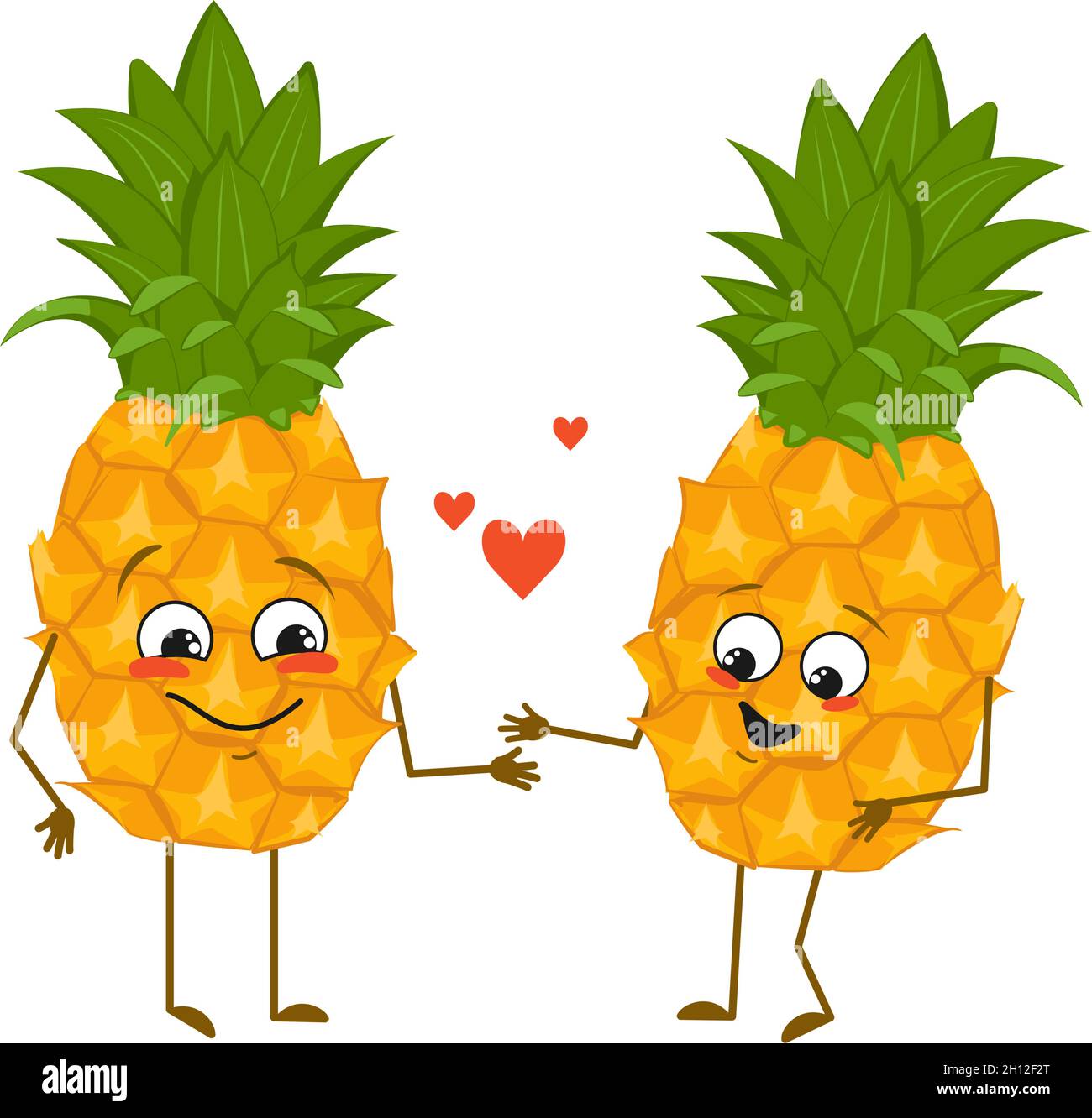 Cute pineapple characters with love emotions, face, arms and legs. The ...