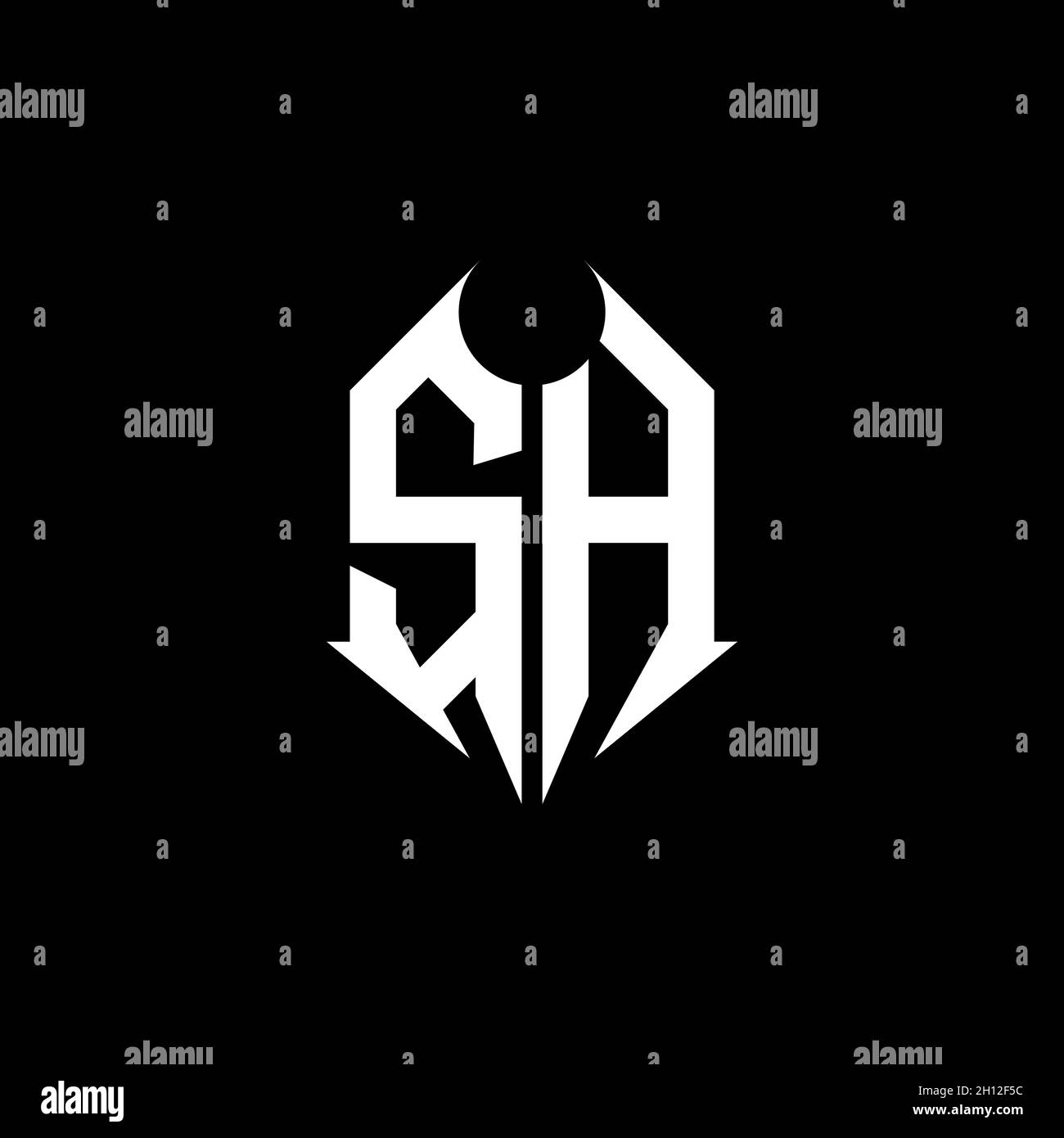 SH Monogram logo letter with metal shape style design template on black ...