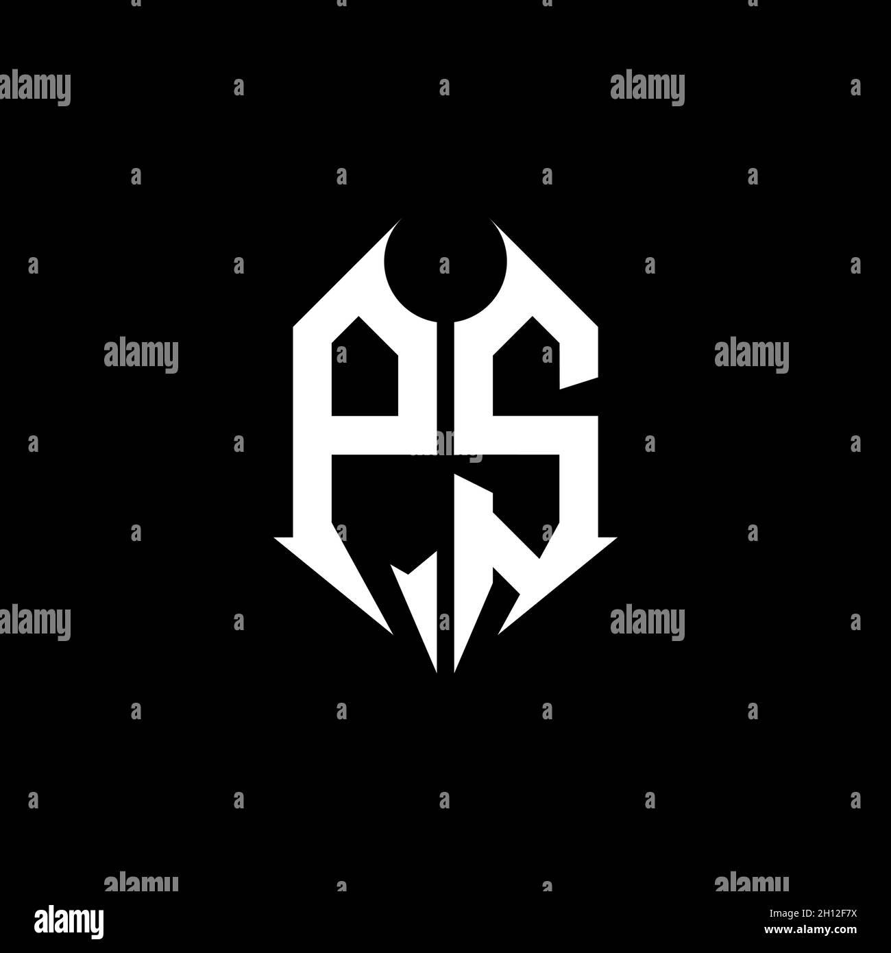 PS Monogram logo letter with metal shape style design template on black ...