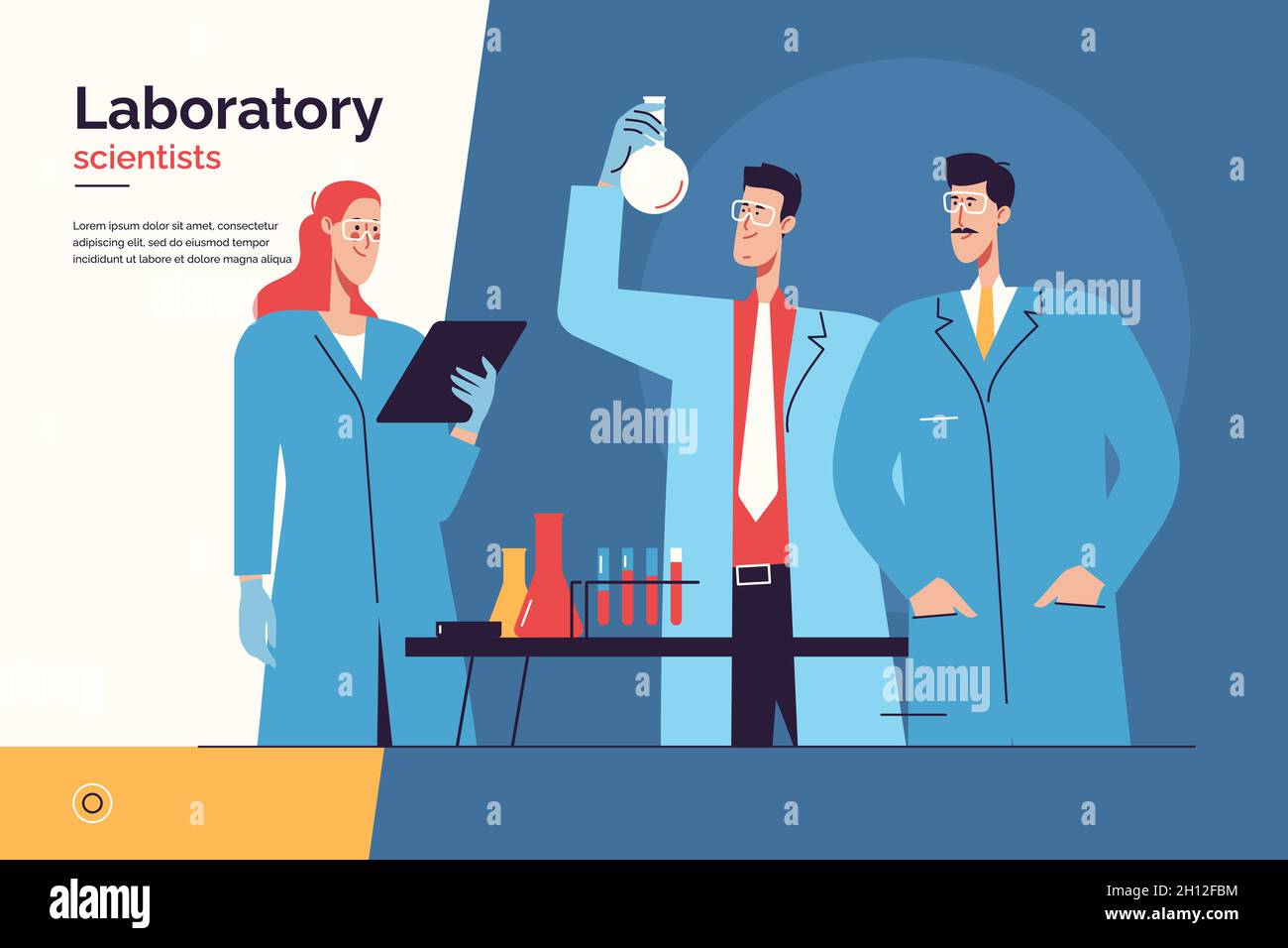 Vector illustration depicting a team of scientists at work in the ...