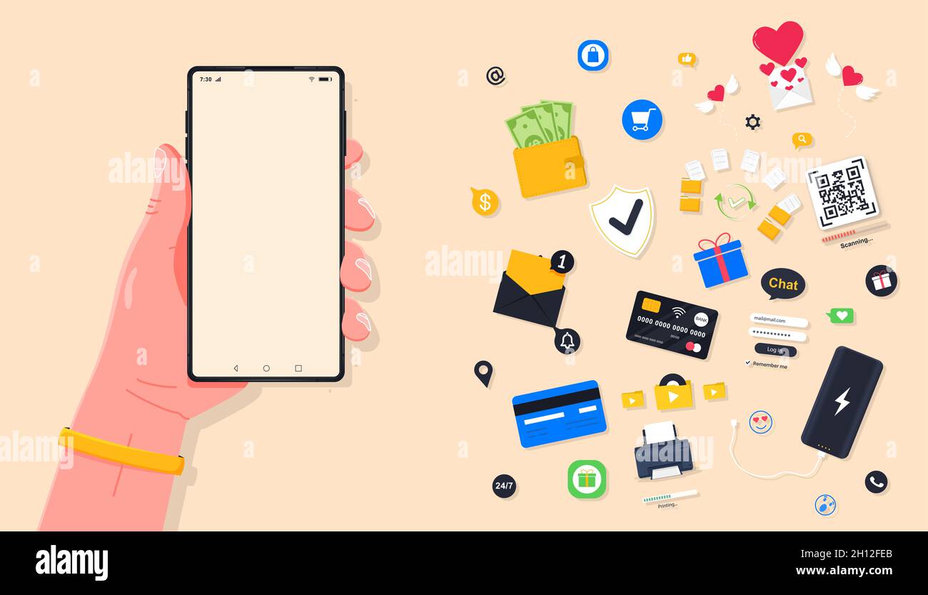 Mega pack object for mobile phone application. Mockup phone screen with ...