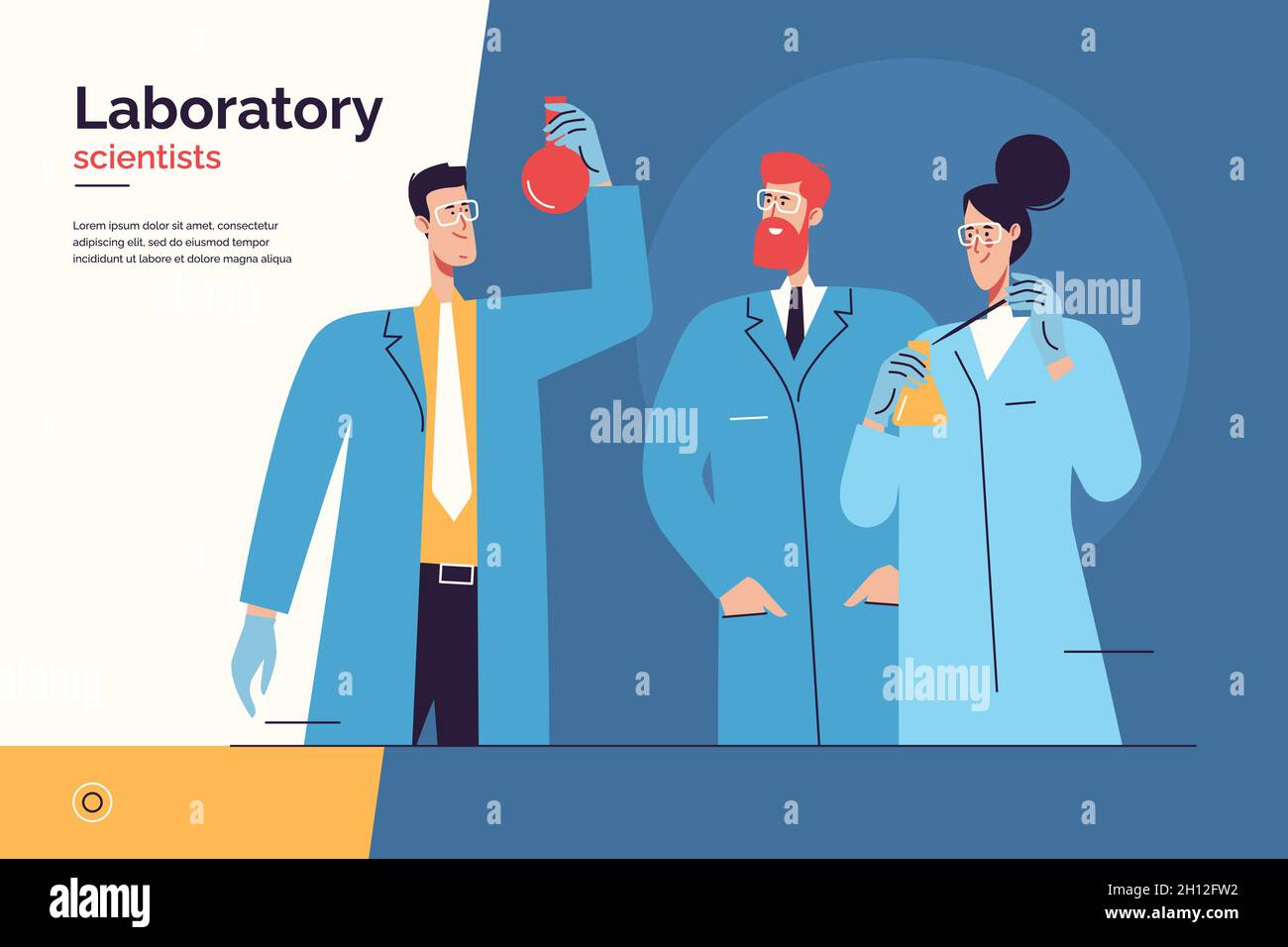 Vector illustration depicting a team of scientists at work in the ...