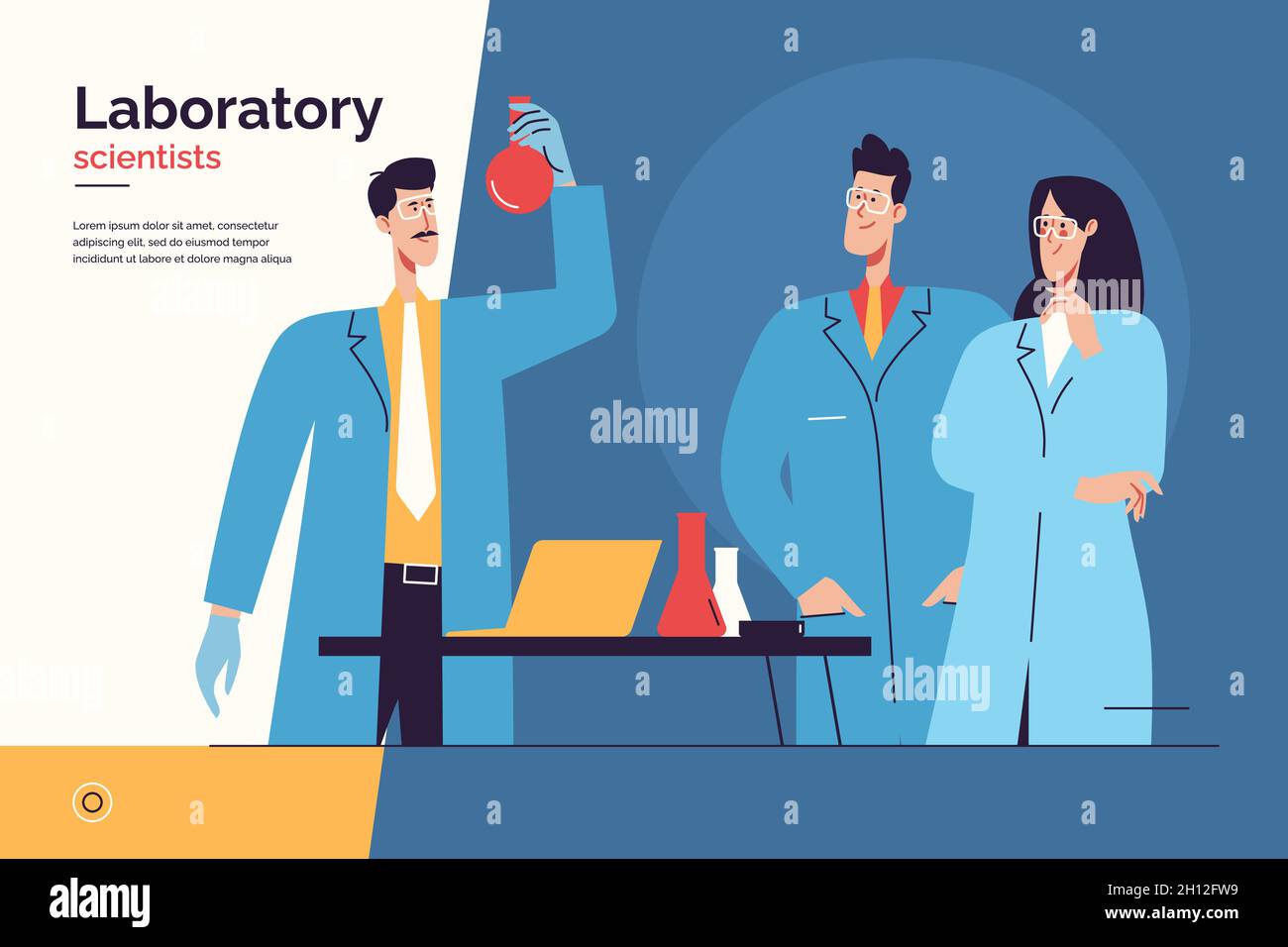Vector illustration depicting a team of scientists at work in the ...