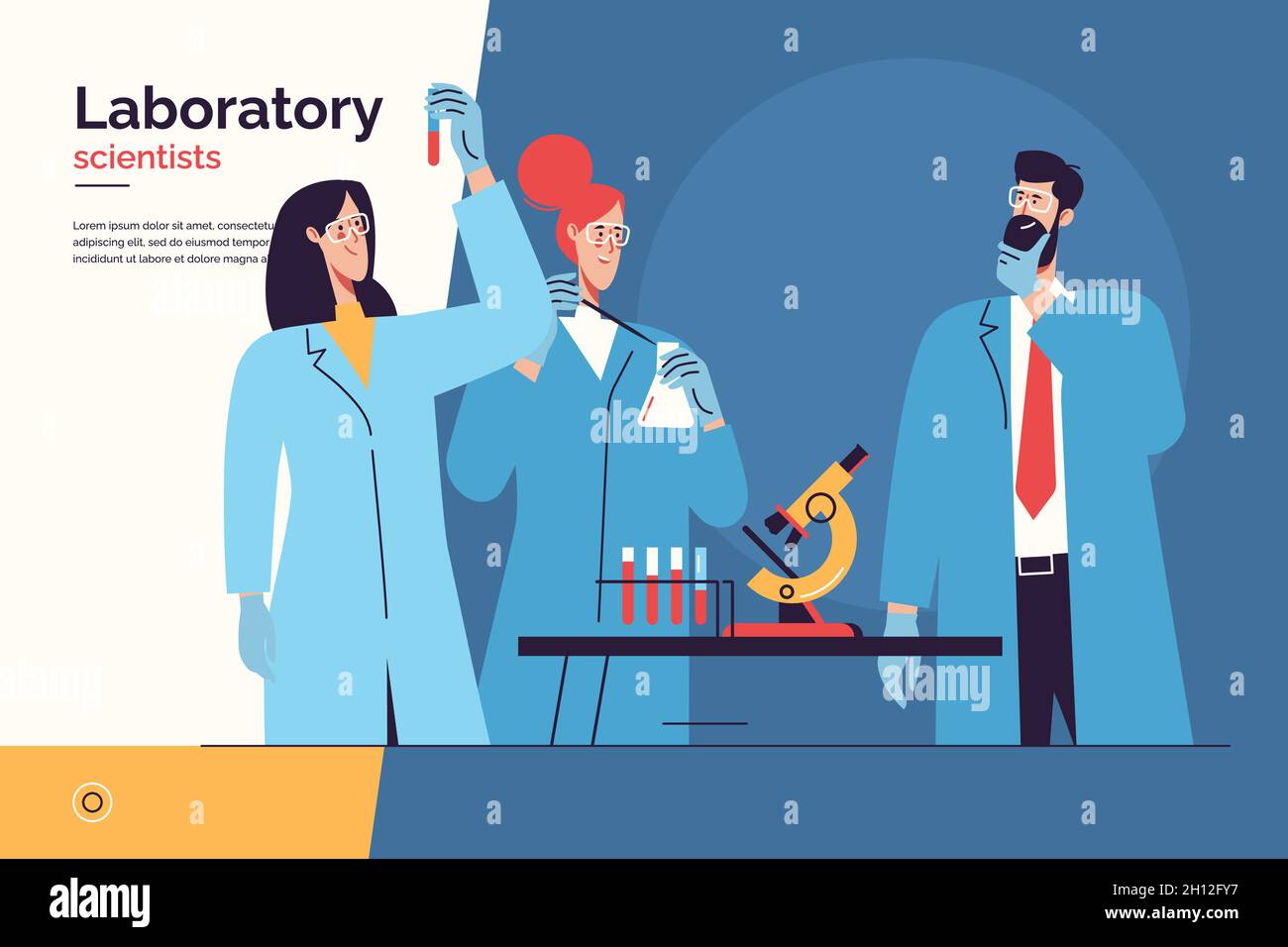 Vector illustration depicting a team of scientists at work in the ...