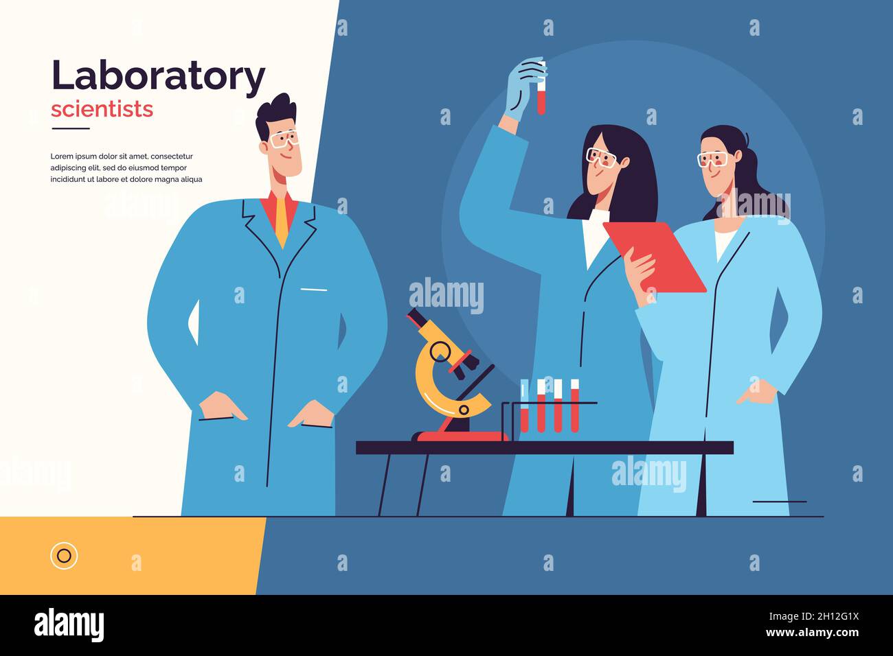Vector illustration depicting a team of scientists at work in the ...