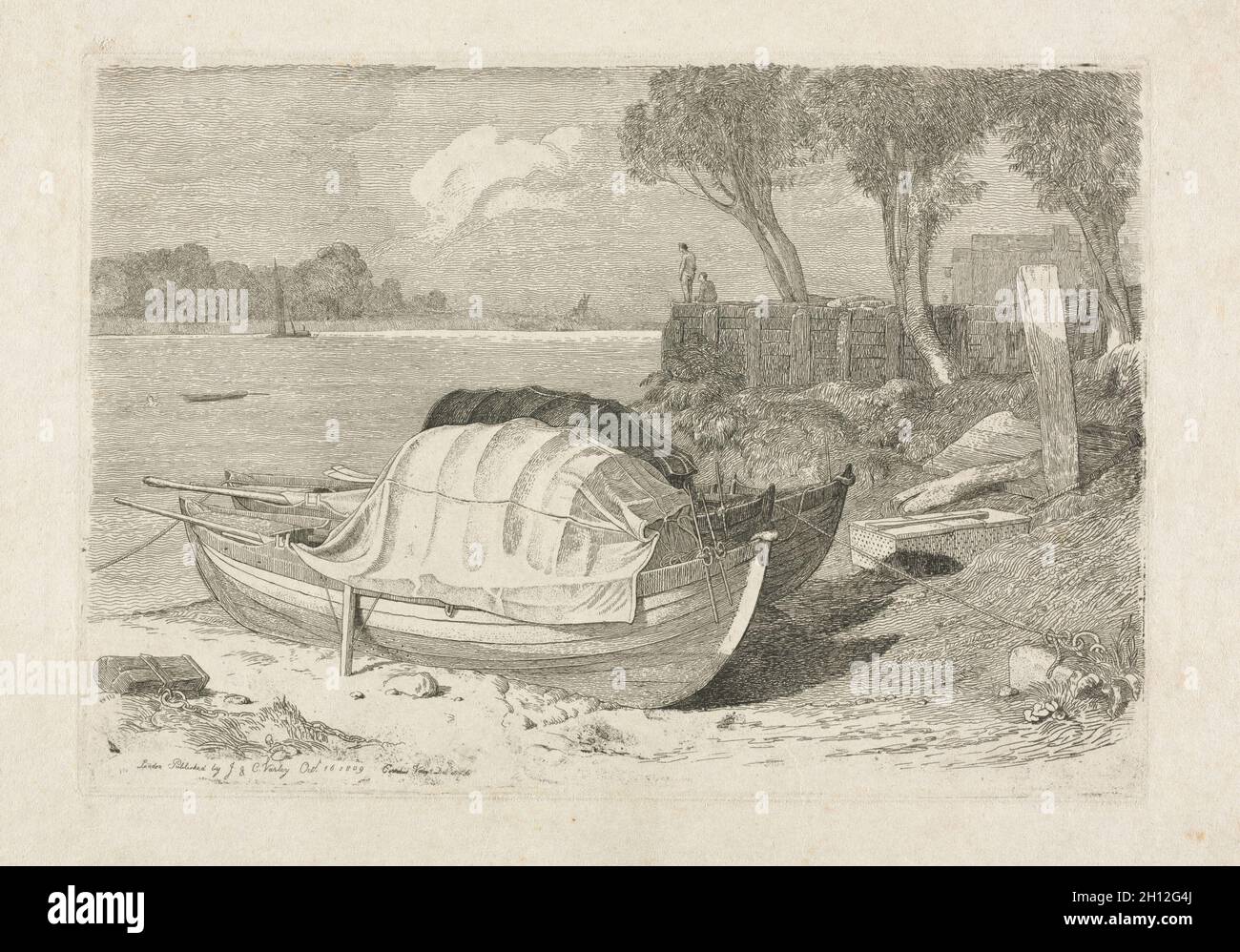 Two Beached Fishing Boats, 1809. Cornelius Varley (British, 1781-1873 ...